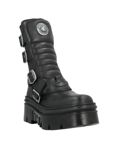 NEW ROCK Leather Ankle Boots With Buckle And Zipper Detail