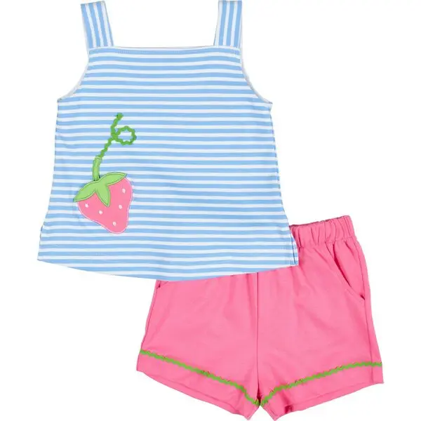FLORENCE EISEMAN Stripe Knit Short Set With Applique Pocket