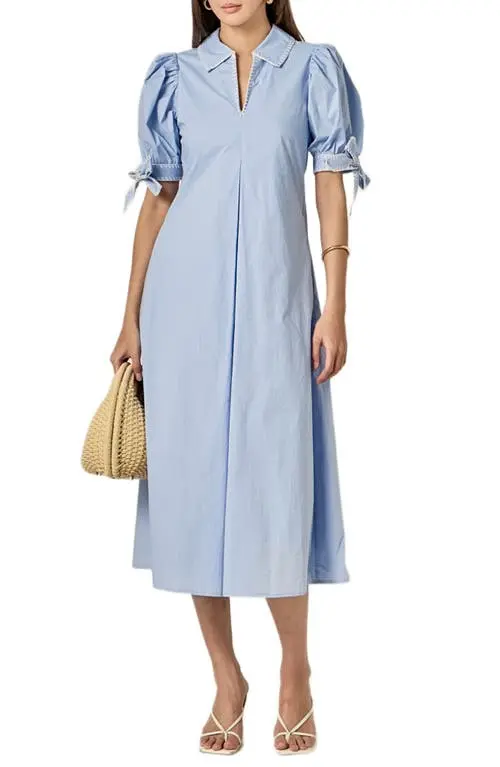 English Factory Contrast Stitch A-line Midi Dress - Powder Blue