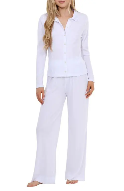 Honeydew Intimates Coffee Club Waffle Knit Pajamas - White