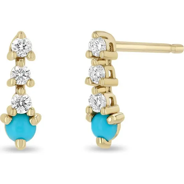 Zoe Chicco Diamond And Turquoise Drop Earrings - 14k Yellow Gold