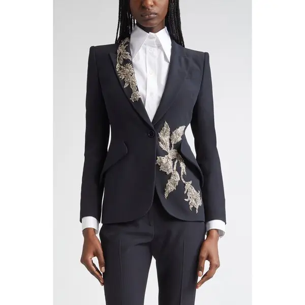 Alexander McQueen Banshee Embroidery Leaf Crepe Blazer