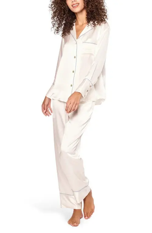 PETITE PLUME Piped Mulberry Silk Pajamas - White