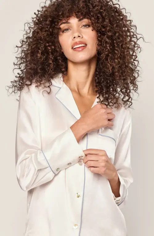 PETITE PLUME Piped Mulberry Silk Pajamas - White