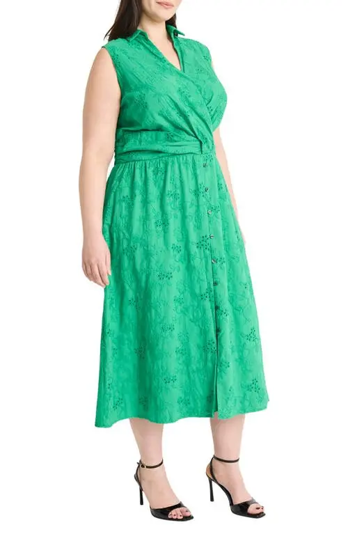 Maggy London Eyelet Front Wrap Sleeveless Maxi Dress