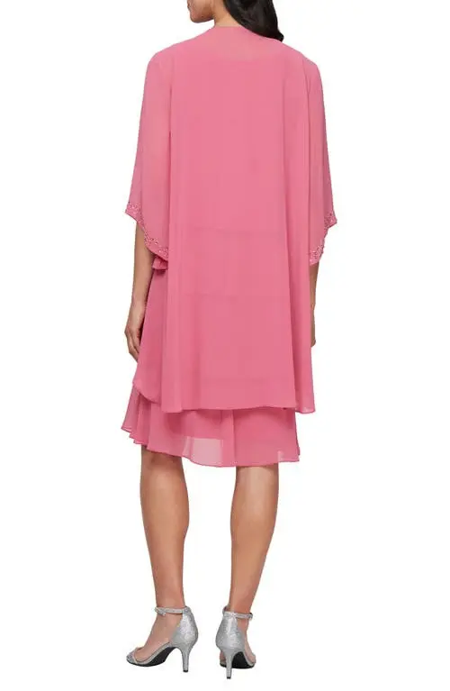 Sl Fashions Beaded Tiered Chiffon Cocktail Dress With Jacket - Rose |  Editorialist