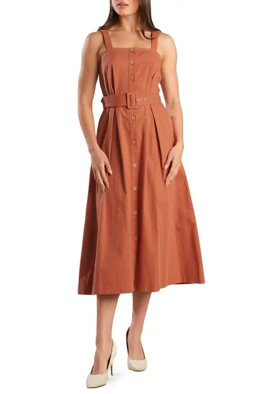 FREEMARKET Cotton Sleeveless Midi Dress - Rust