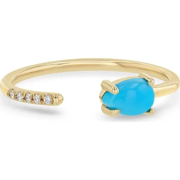 Zoe Chicco 14k Gold Turquoise And Diamond Ring - 14k Yellow Gold