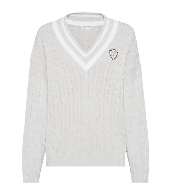 Brunello Cucinelli Cotton Cable-knit V-neck Sweater