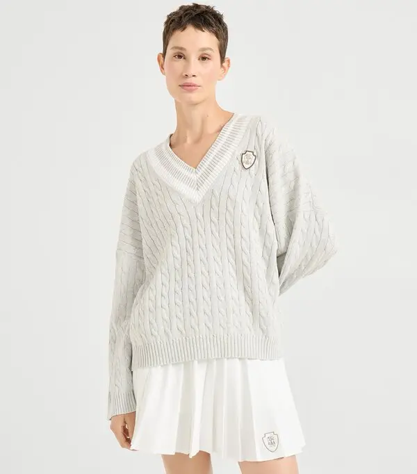 Brunello Cucinelli Cotton Cable-knit V-neck Sweater