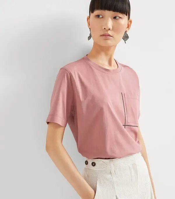 Brunello Cucinelli Cotton T-shirt With Monili Trim