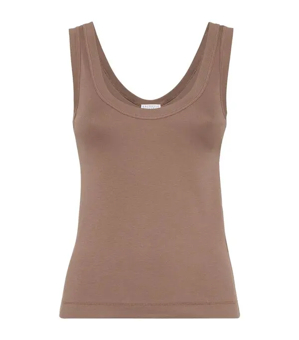 Brunello Cucinelli Stretch-cotton Ribbed Tank Top - Brown
