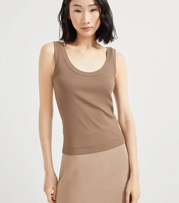Brunello Cucinelli Stretch-cotton Ribbed Tank Top - Brown