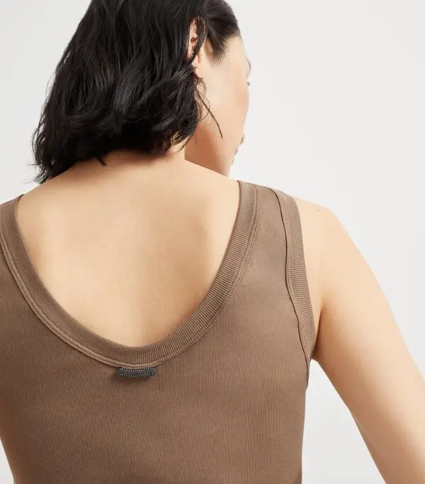 Brunello Cucinelli Stretch-cotton Ribbed Tank Top - Brown