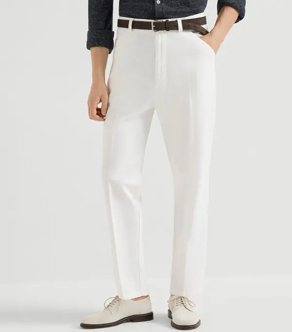 Brunello Cucinelli Cotton Gabardine Tailored Trousers - White