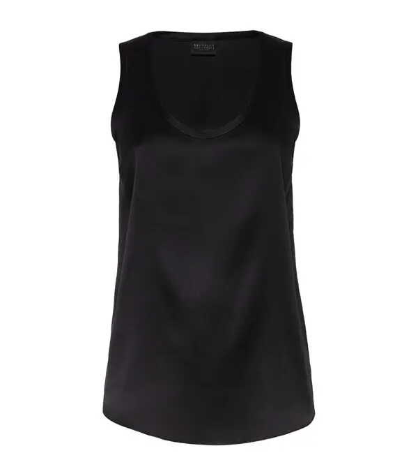 Brunello Cucinelli Stretch-silk Satin Reversible Tank Top - Black