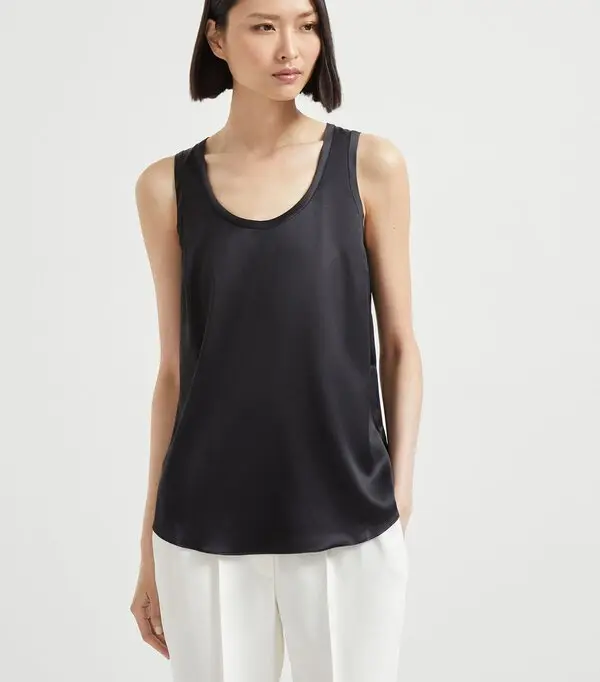 Brunello Cucinelli Stretch-silk Satin Reversible Tank Top - Black