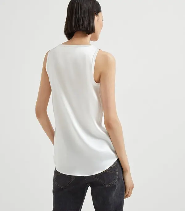 Brunello Cucinelli Stretch-silk Satin Reversible Tank Top - White