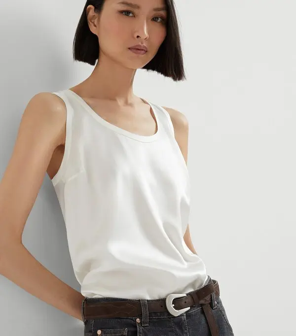 Brunello Cucinelli Stretch-silk Satin Reversible Tank Top - White
