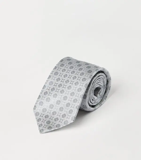 Brunello Cucinelli Silk Jacquard Geometric Neck Tie - White