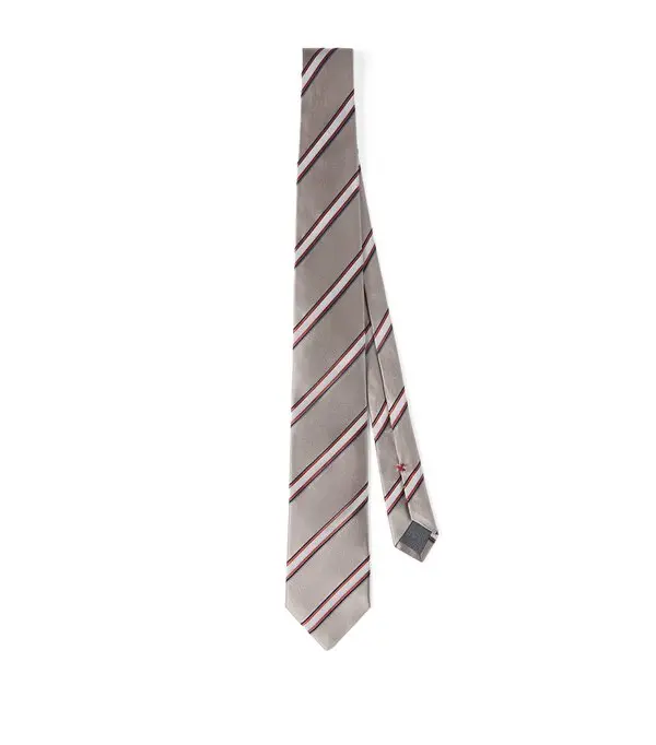 Brunello Cucinelli Silk Stripe Neck Tie - Beige