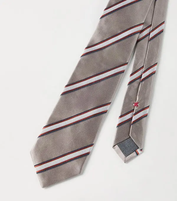 Brunello Cucinelli Silk Stripe Neck Tie - Beige