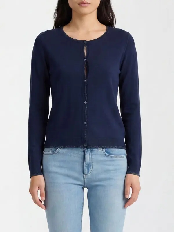 Liu Jo Slim Fit Viscose Blend Cardigan With Contrast Trims - Navy
