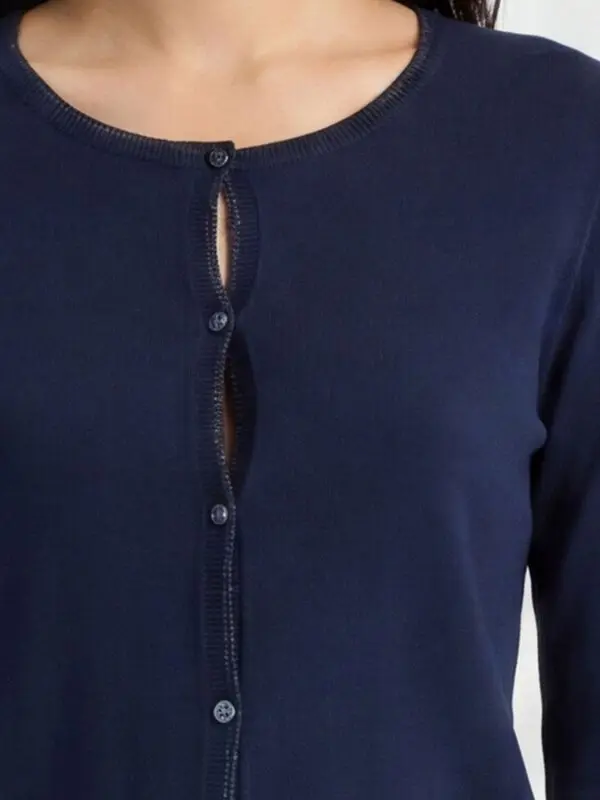 Liu Jo Slim Fit Viscose Blend Cardigan With Contrast Trims - Navy