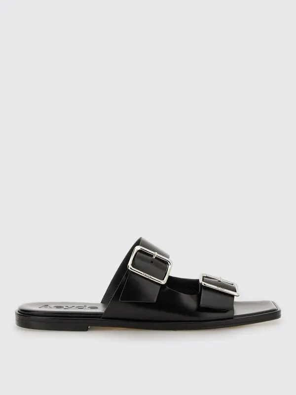 AeydĒ Double Buckle Flat Sandals - Black