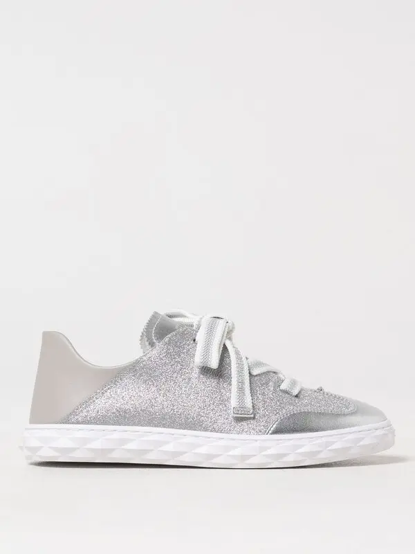 JIMMY CHOO Lace-up Glitter Sneakers - Silver