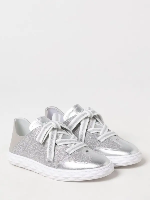 JIMMY CHOO Lace-up Glitter Sneakers - Silver