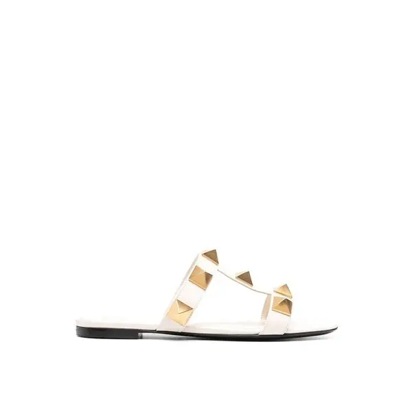 Valentino Garavani Roman Stud Leather Flat Sandals - White