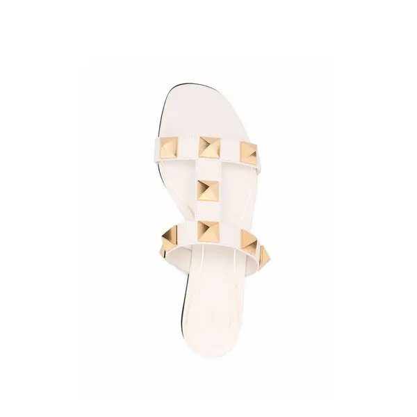 Valentino Garavani Roman Stud Leather Flat Sandals - White