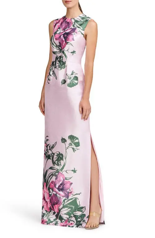 KAY UNGER Ayla Placement Print Column Gown