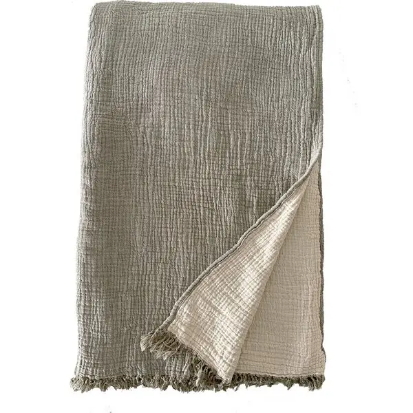 Anaya Crinkled Turkish Cotton Cuddle Throw - Olive Green