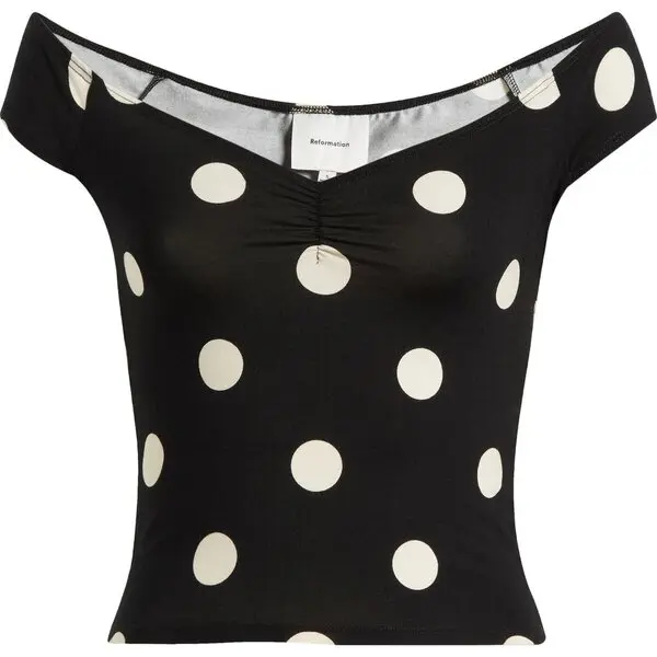 REFORMATION Haven Cap-sleeve Knit Top - Moon Dot