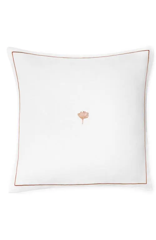 SFERRA Ginkgo Embroidered Linen Accent Pillow - White/russet