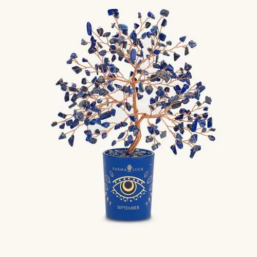 KARMA AND LUCK Lapis Feng Shui Crystal Tree Of Life September Birthstone Balanced Mind - Blue