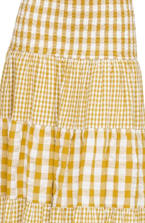 Avec Les Filles Mixed Print Tiered Cotton Gingham Maxi Skirt