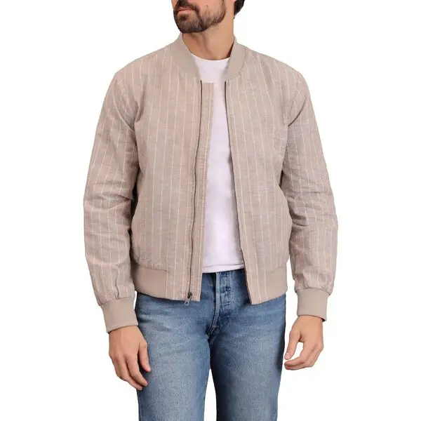 Bagatelle Pinstripe Cotton & Linen Bomber Jacket