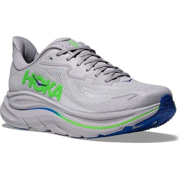 HOKA® Clifton Running Shoe Wide Width - Ash Grey/neon Green