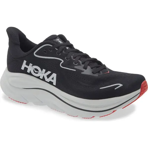 HOKA® Clifton Running Shoe Wide Width - Black/silver