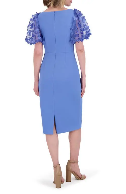 Eliza J Floral Butterfly Appliqu Puff Sleeve Sheath Dress - Periwinkle |  Editorialist