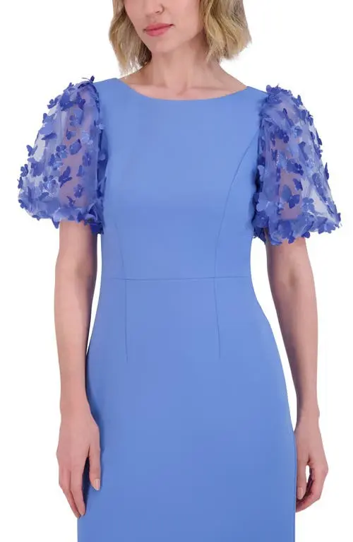 Eliza J Floral Butterfly Appliqu Puff Sleeve Sheath Dress - Periwinkle |  Editorialist