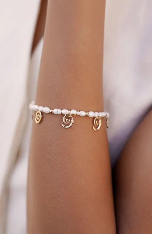 Ettika Aura Swirl Charm Pearl Bracelet - Gold