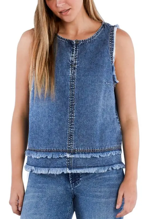 WASH LAB DENIM Sleeveless Layered Fray Hem Top - Blue Surf