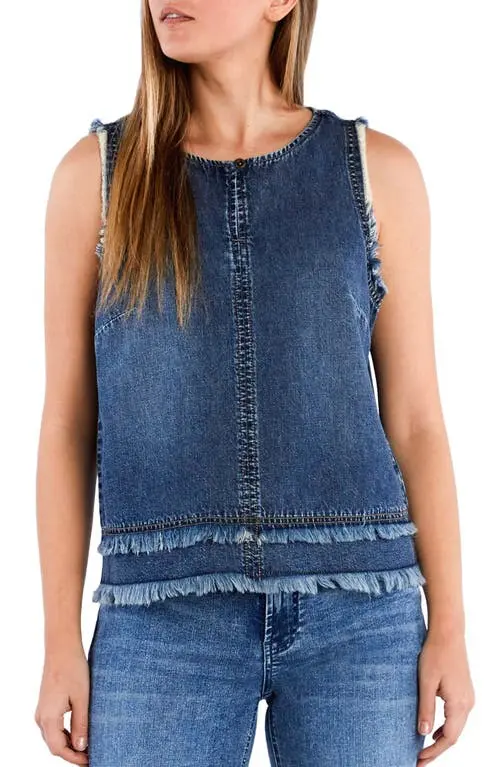 WASH LAB DENIM Sleeveless Layered Fray Hem Top - Layered Blue