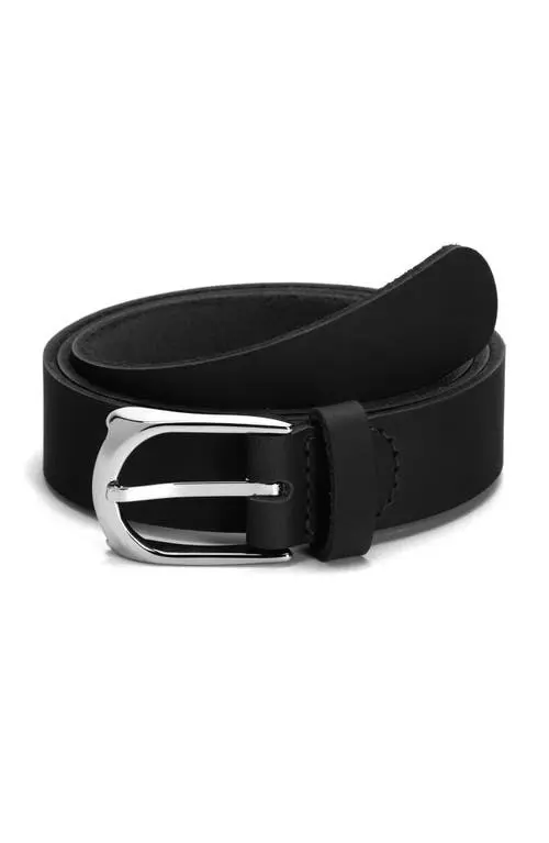 EZRA ARTHUR Horseshoe Buckle Leather Belt 30mm - Black And Nickel