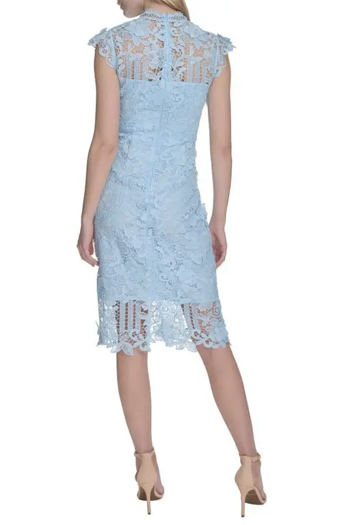 eliza j light blue lace dress Eliza J Mock Neck Lace Sheath Dress - Blue