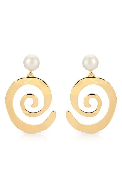 Ettika Aura Swirl Pearl Drop Earrings - Gold